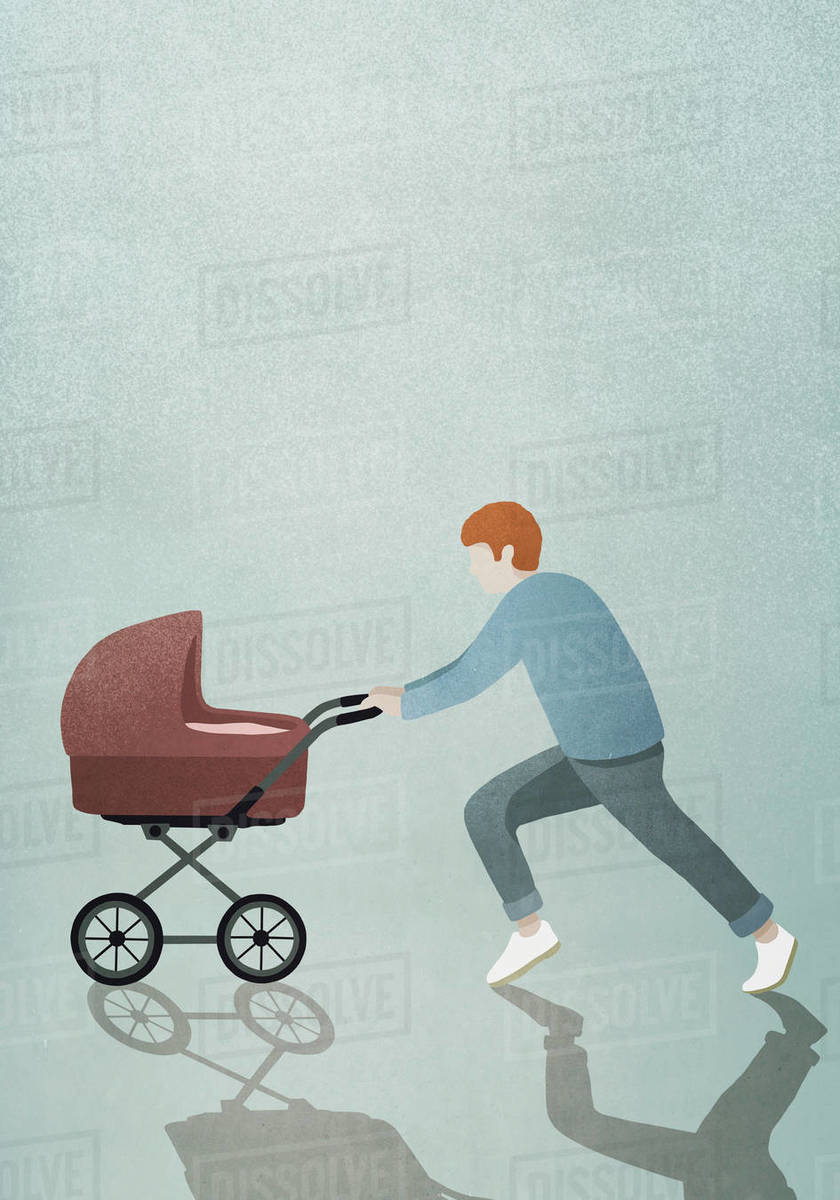 Father running with baby stroller - Royalty-free Stock Photo | Dissolve