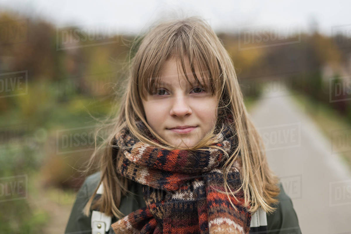 Portrait confident tween girl in scarf - Royalty-free Stock Photo ...