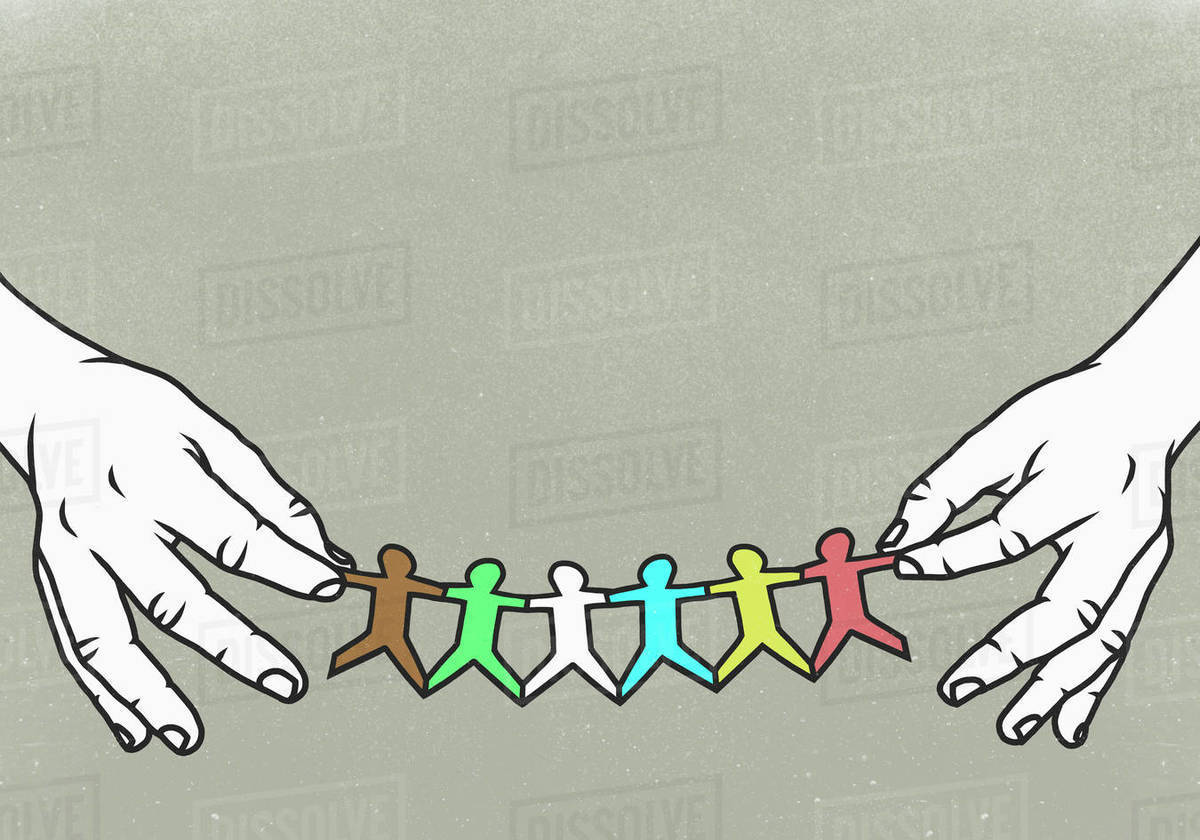 Hands holding multi colored paper chain - Stock Photo - Dissolve
