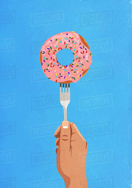 Fork piercing donut with sprinkles - Royalty-free Stock Photo | Dissolve