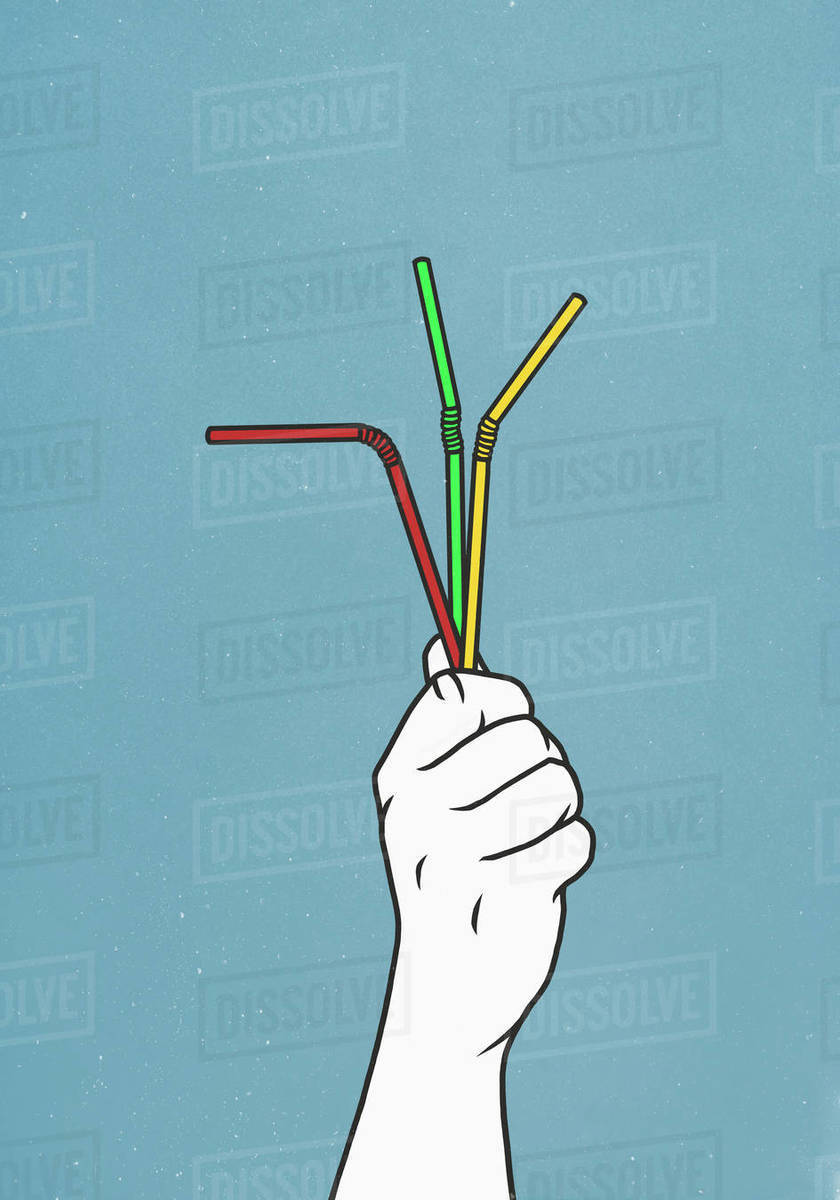 Hand holding three straws - Stock Photo - Dissolve