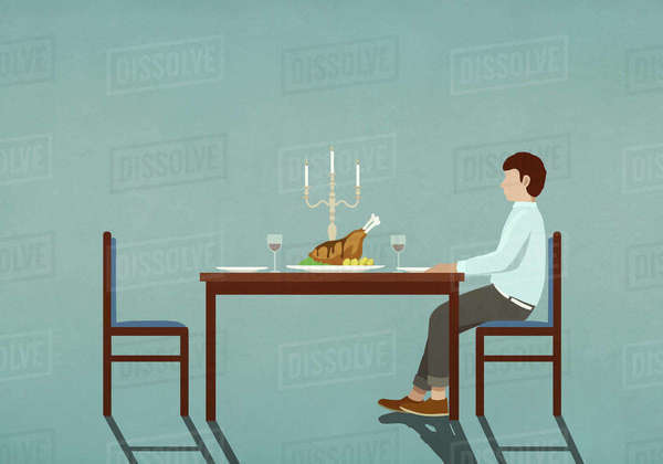 Man waiting at table with candlelight dinner - Royalty-free Stock Photo ...