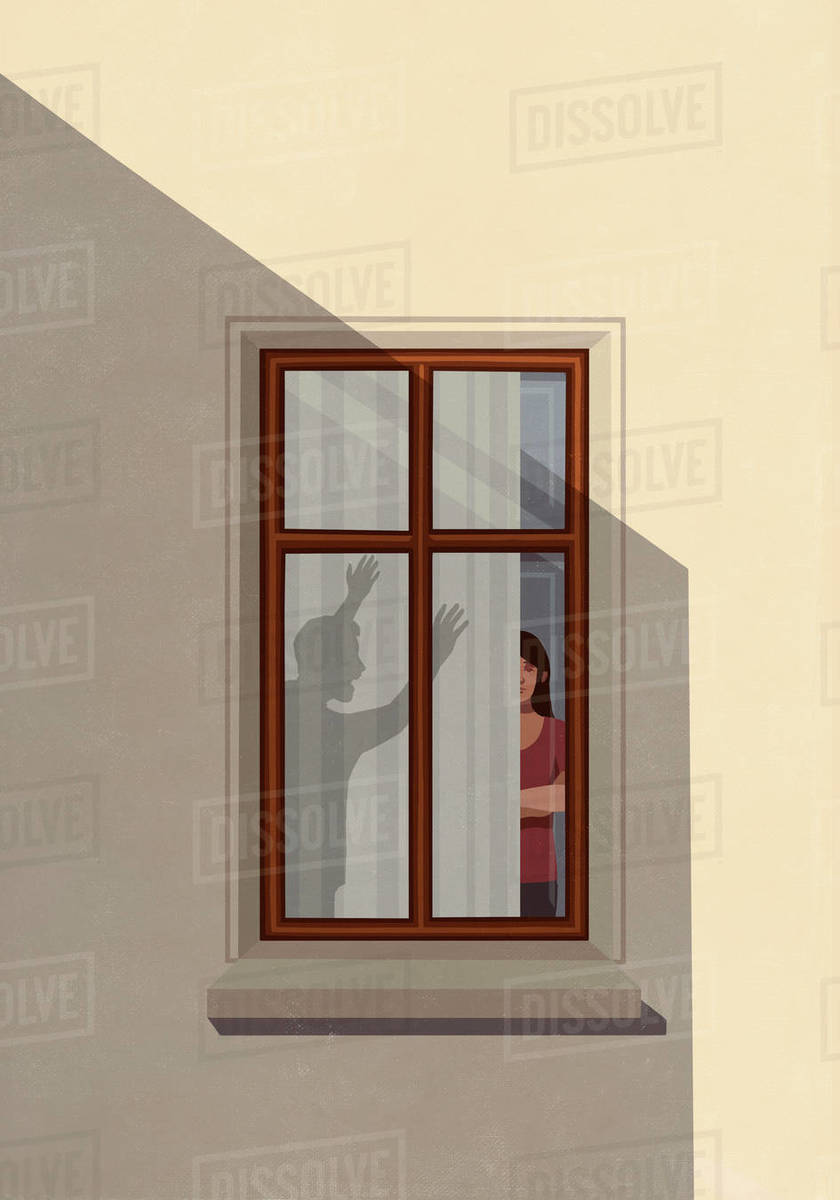 Shadow of angry man gesticulating at woman in apartment window - Stock ...