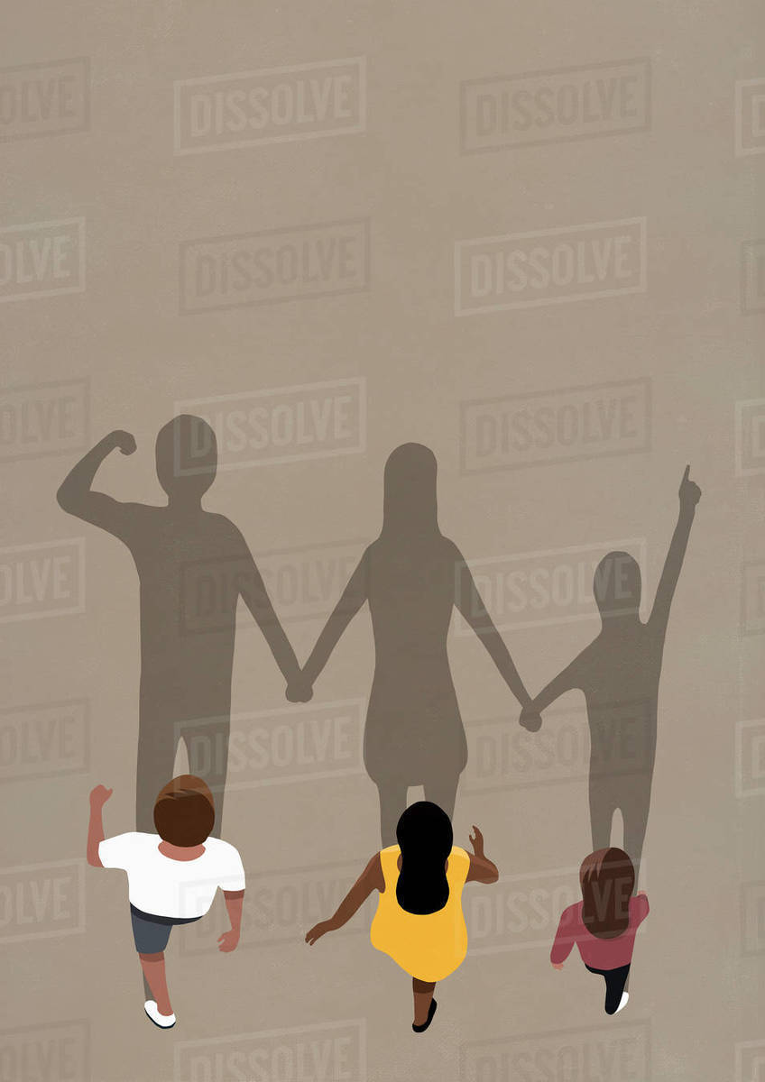 Large shadows of family walking - Stock Photo - Dissolve