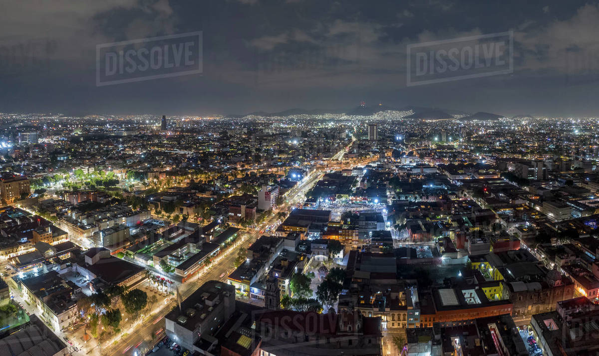 Aerial view Mexico City at night, Mexico - Royalty-free Stock Photo ...