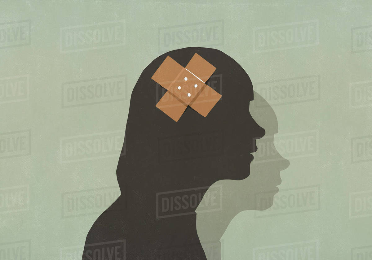 Silhouette woman with bandage over head - Stock Photo - Dissolve
