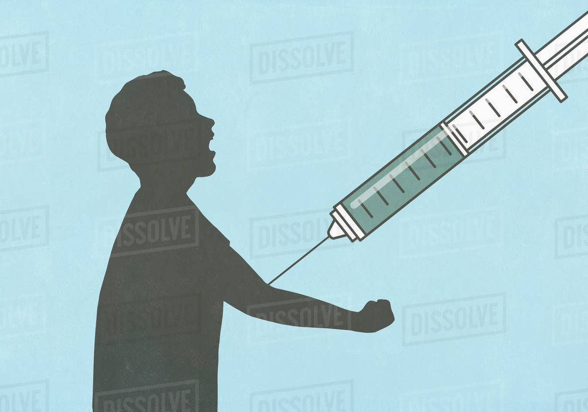 Large vaccination syringe injecting arm of screaming man - Royalty-free ...
