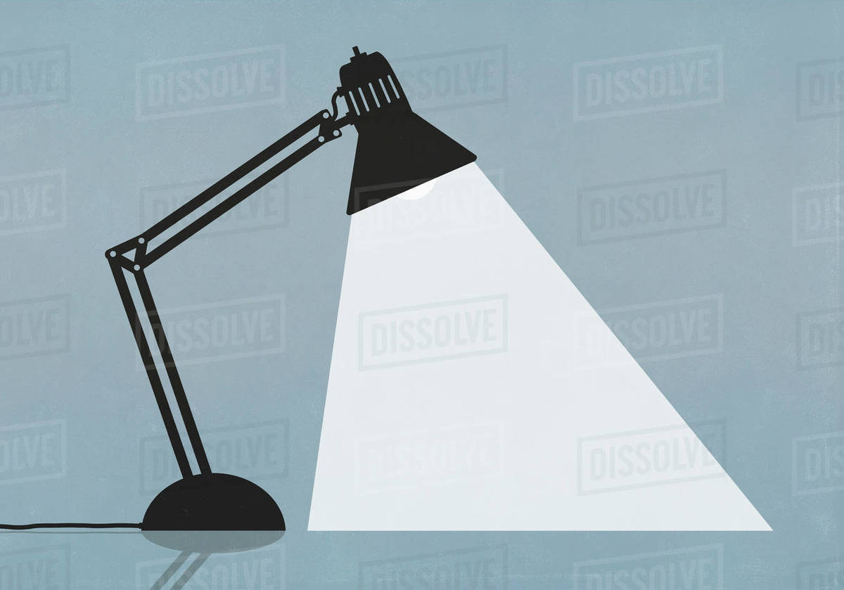 Bright task lamp shining on blue background - Royalty-free Stock Photo ...