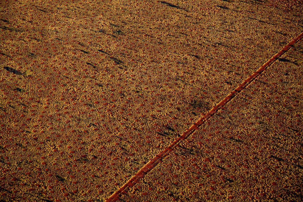 Aerial view of a dirt road positioned in a remote landscape - Royalty ...